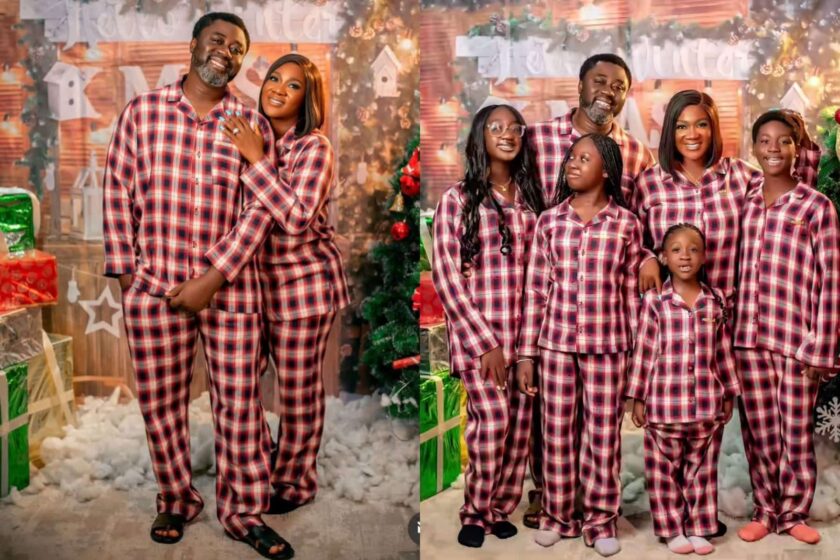 Mercy Johnson, Family Flaunt Matching Christmas Pyjamas » NaijaVibe